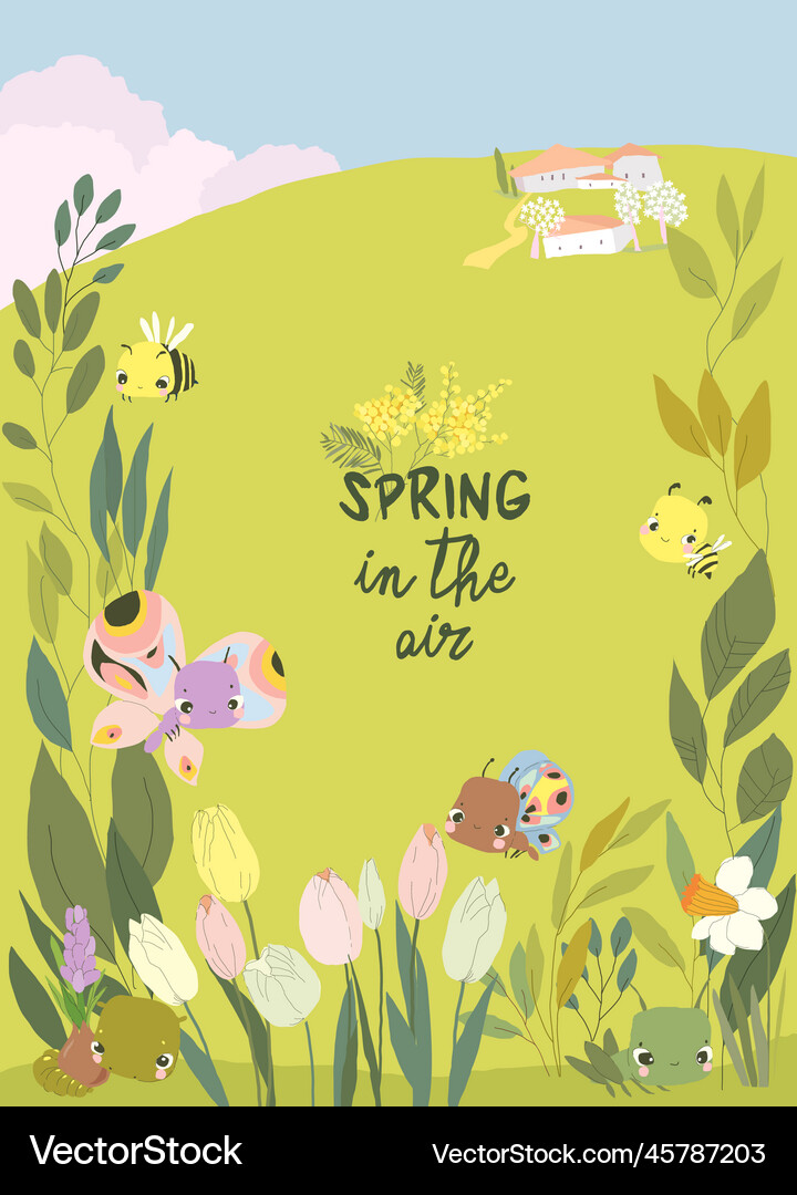 Cartoon frame with cute baby insects spring Vector Image