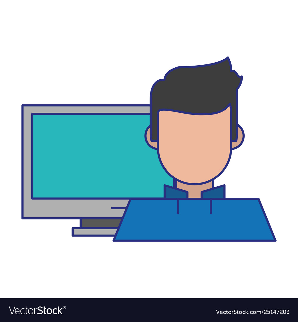 Computer and a man Royalty Free Vector Image - VectorStock