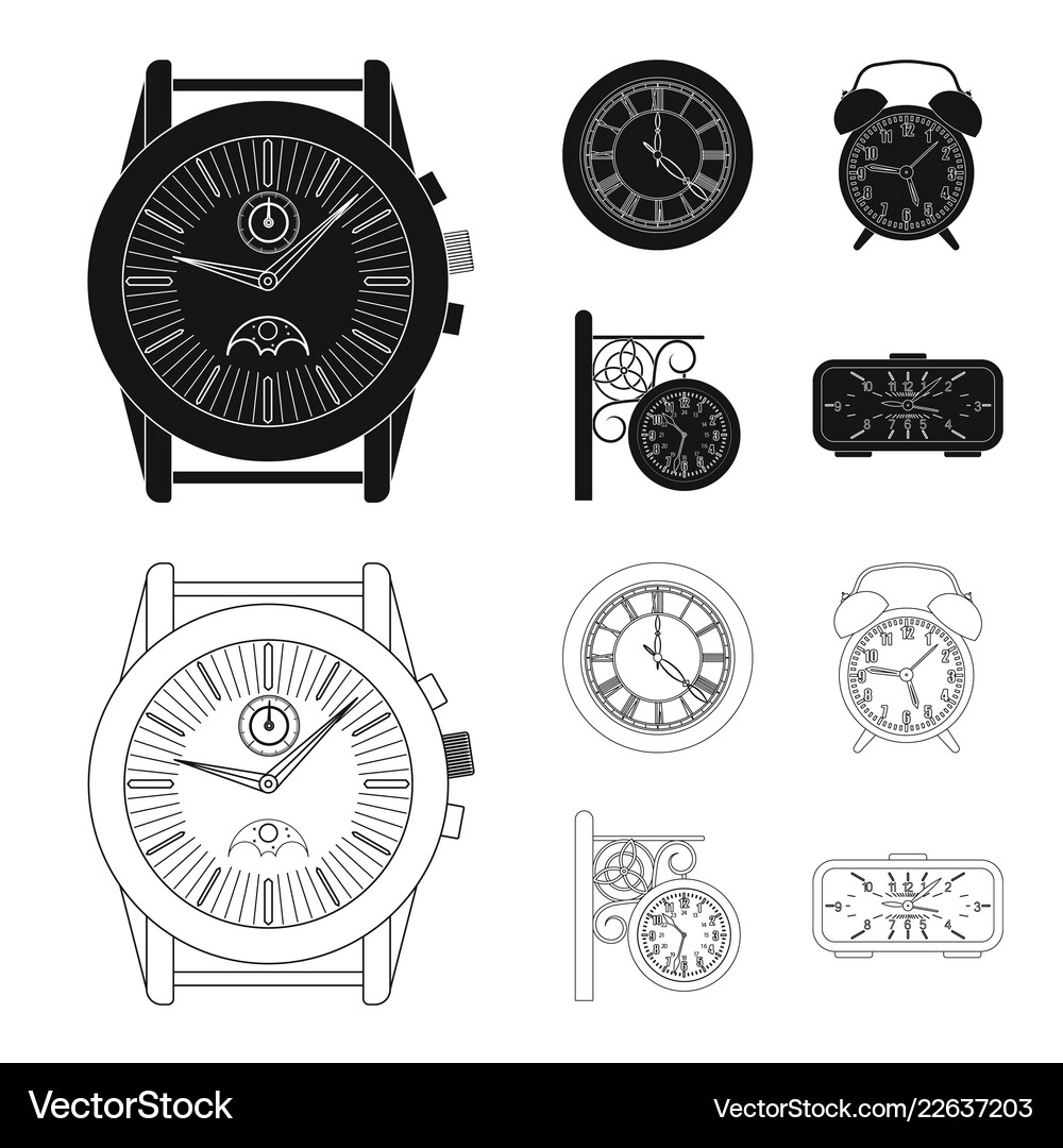 Design of clock and time icon set Royalty Free Vector Image