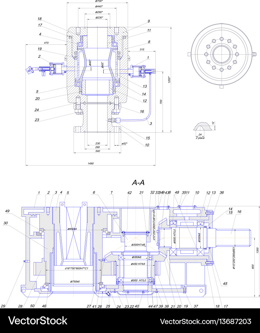 Engineering drawing of industrial equipment Vector Image