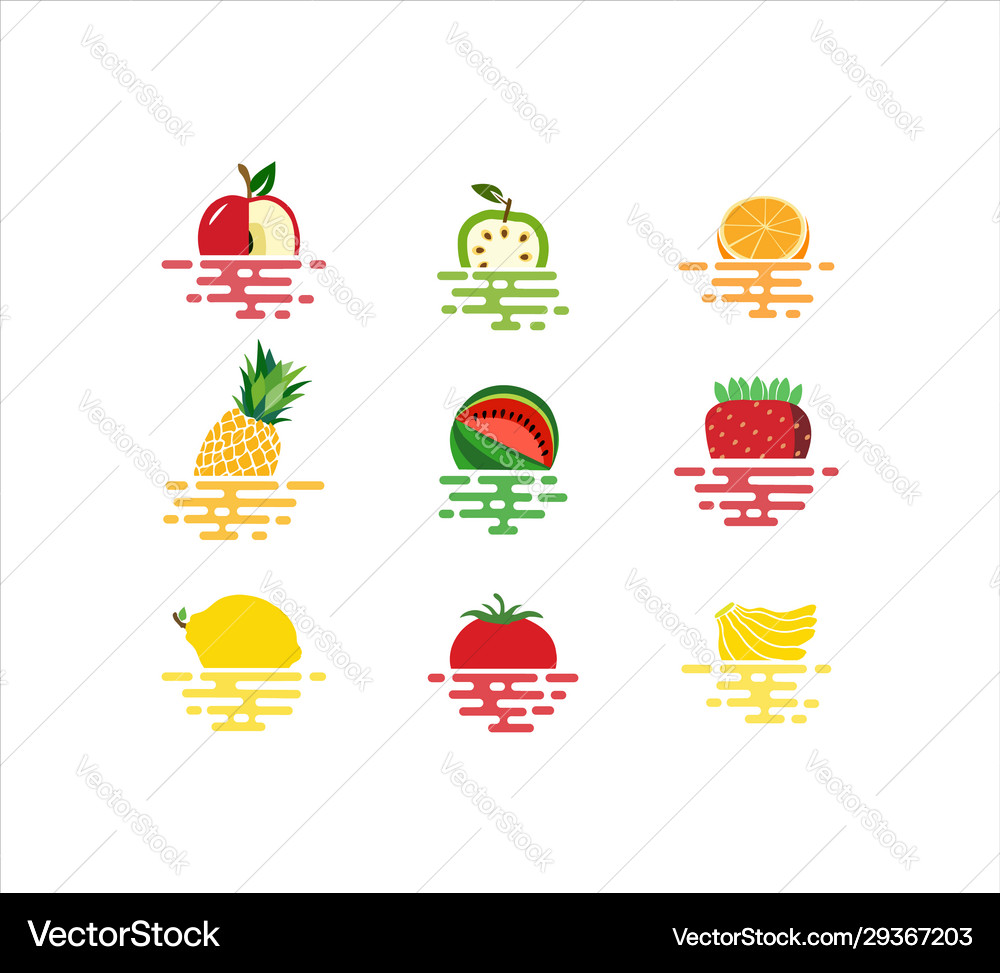 Floating fruit icon set food symbolscollection v Vector Image