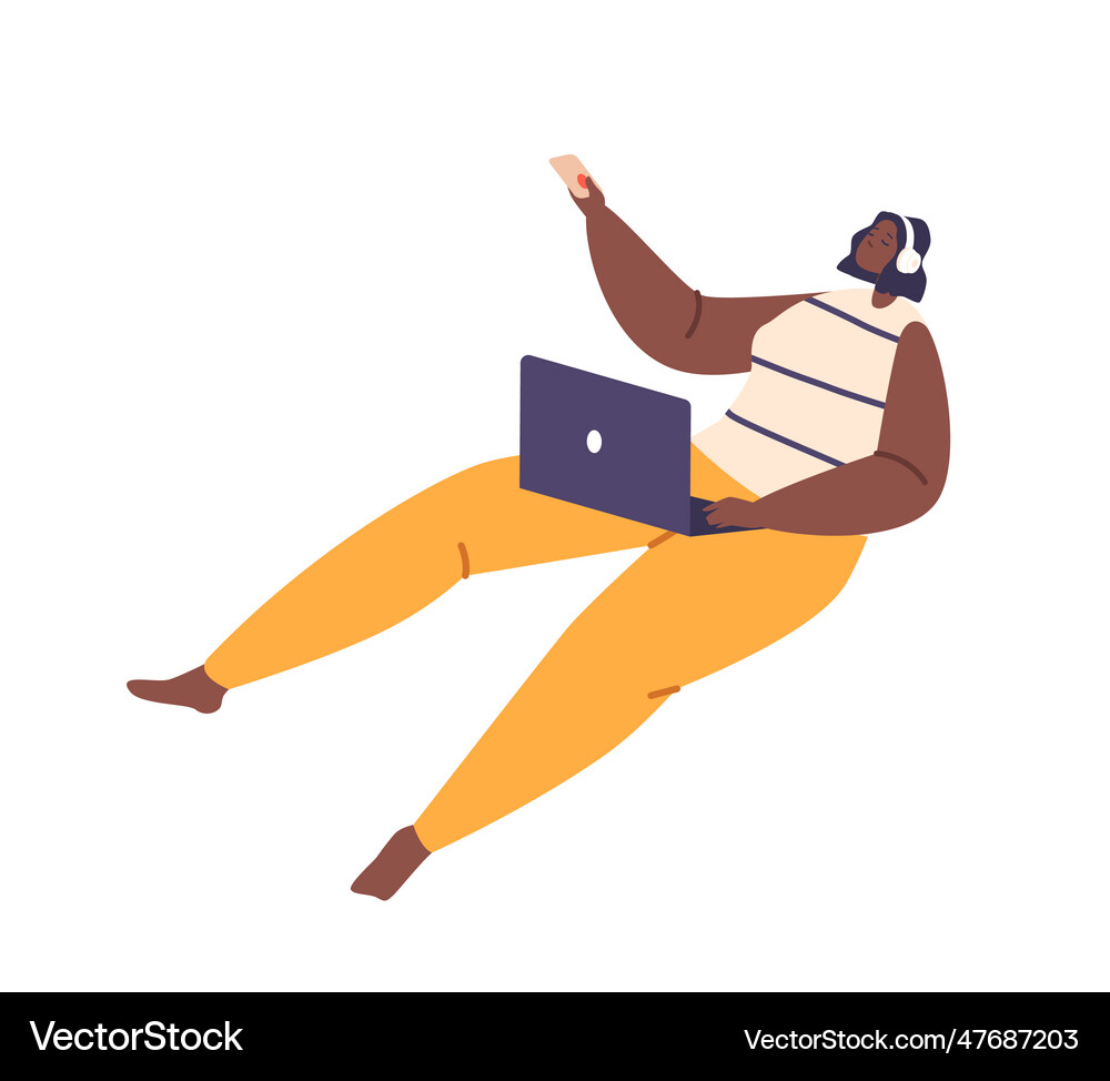 Multitasking woman character with a laptop Vector Image