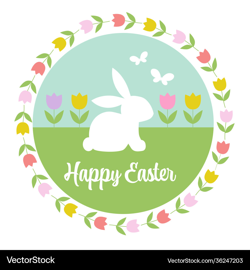Pastel happy easter graphic with bunny tulips Vector Image