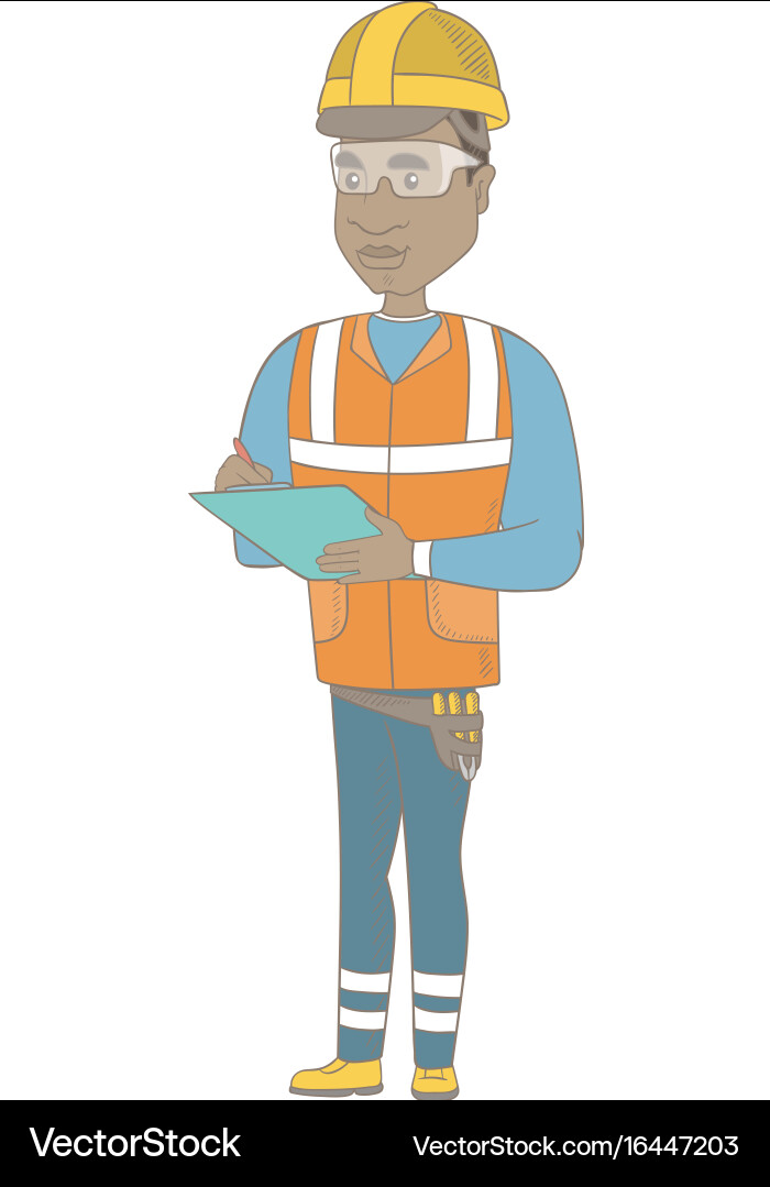 Young african building inspector with clipboard Vector Image