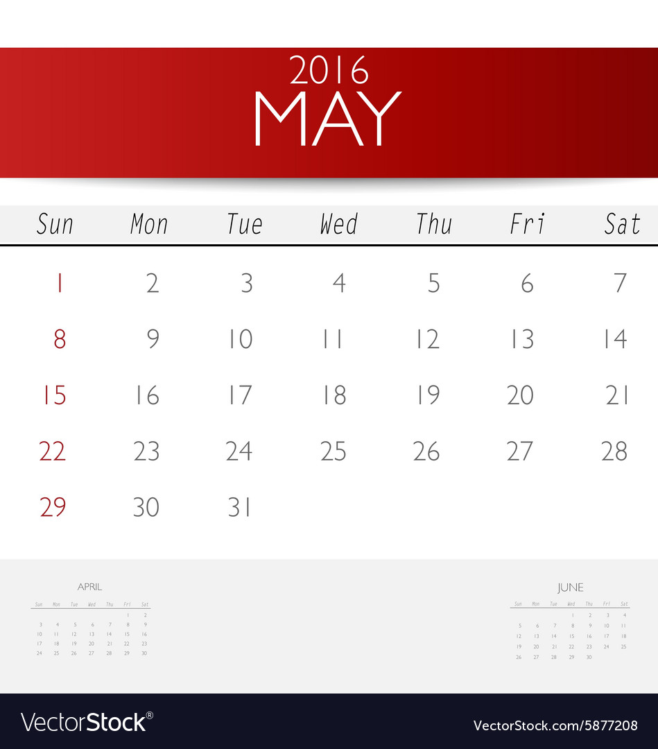 2016 calendar monthly template for may Royalty Free Vector