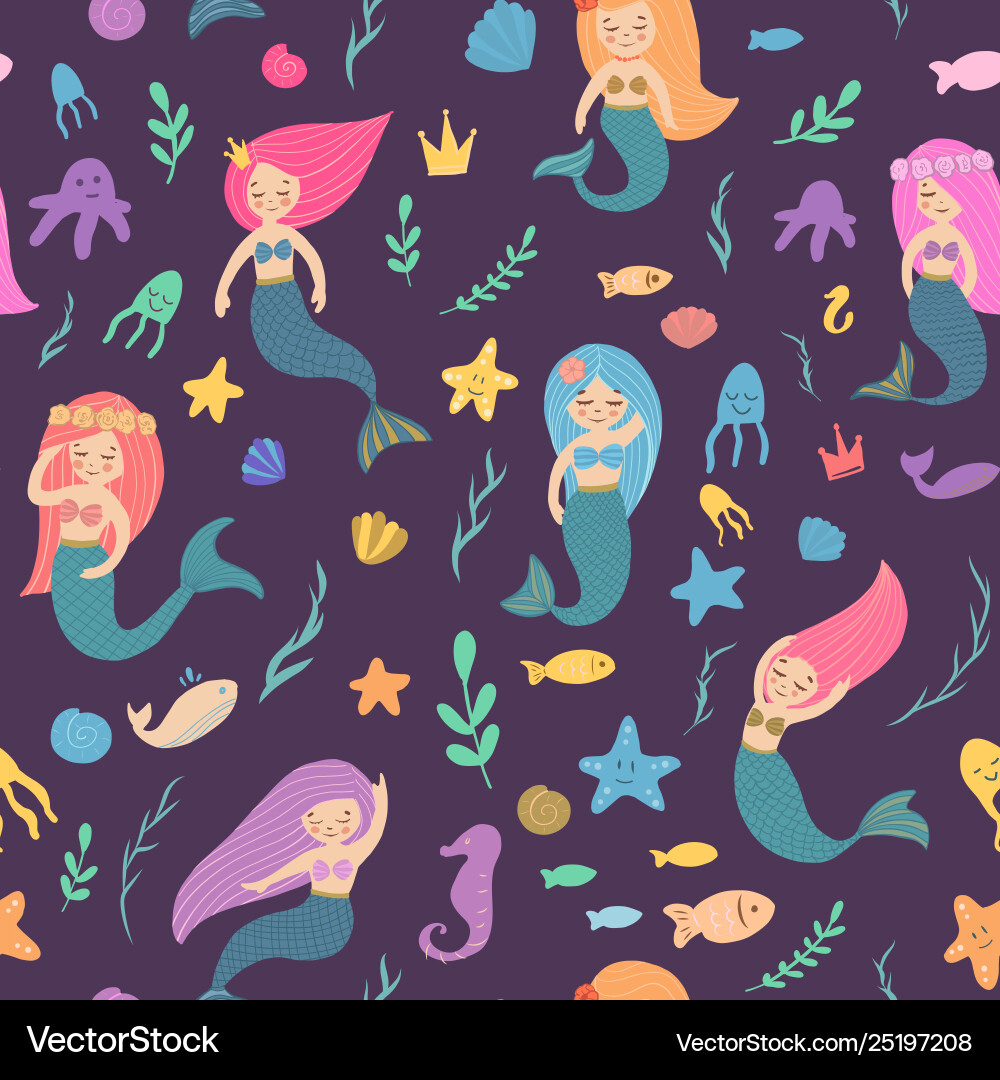 Beautiful and cute mermaids Royalty Free Vector Image
