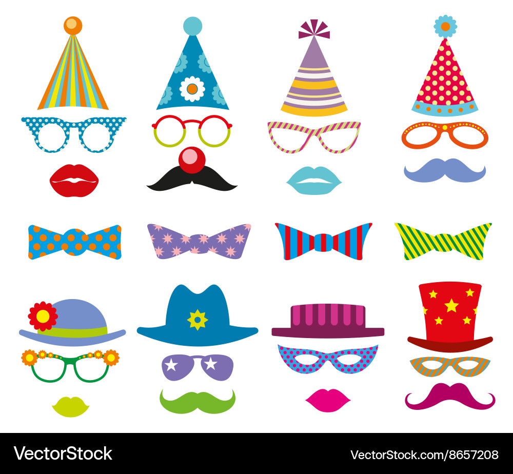 Birthday party photo booth props set Royalty Free Vector