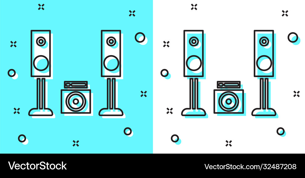 Black line home stereo with two speaker s icon Vector Image