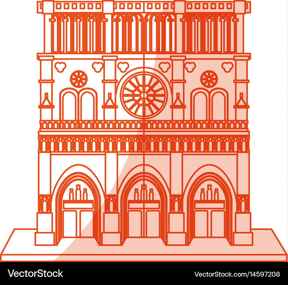 Orange silhouette shading cartoon building Vector Image