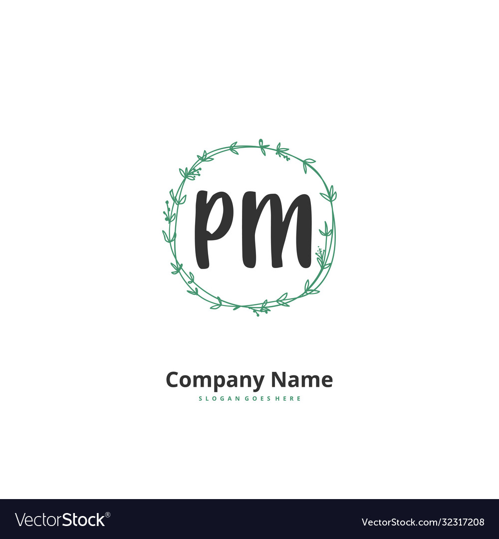 P m pm initial handwriting and signature logo Vector Image