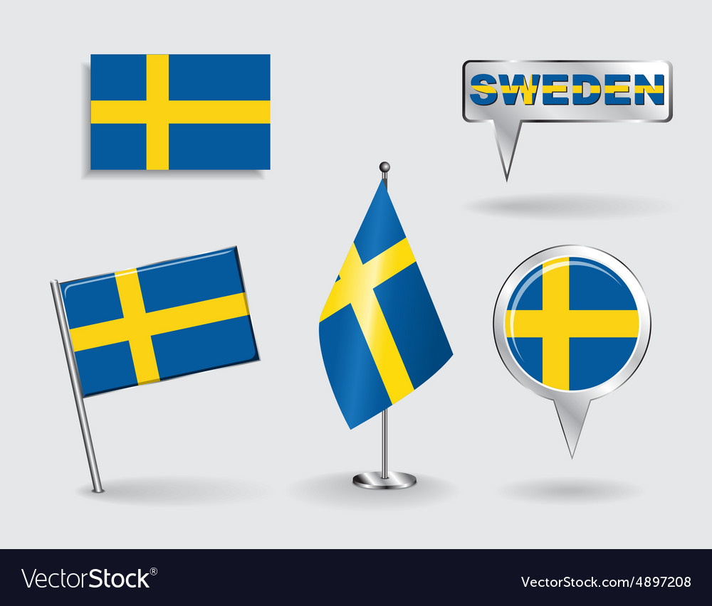 Set of swedish pin icon and map pointer flags Vector Image