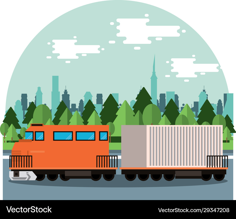 Train delivery service on city scene Royalty Free Vector