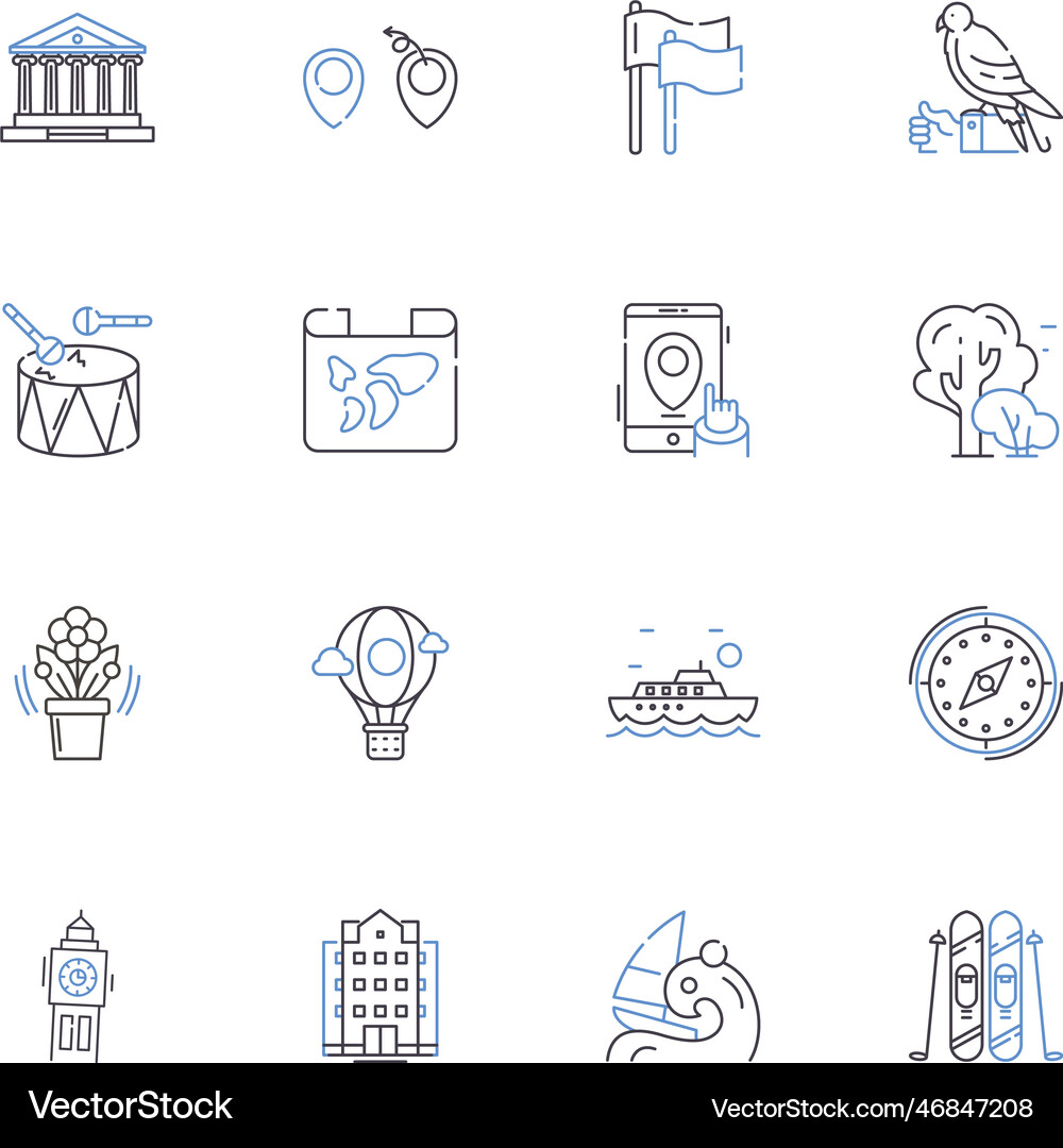 Wanderlust curator line icons collection Vector Image