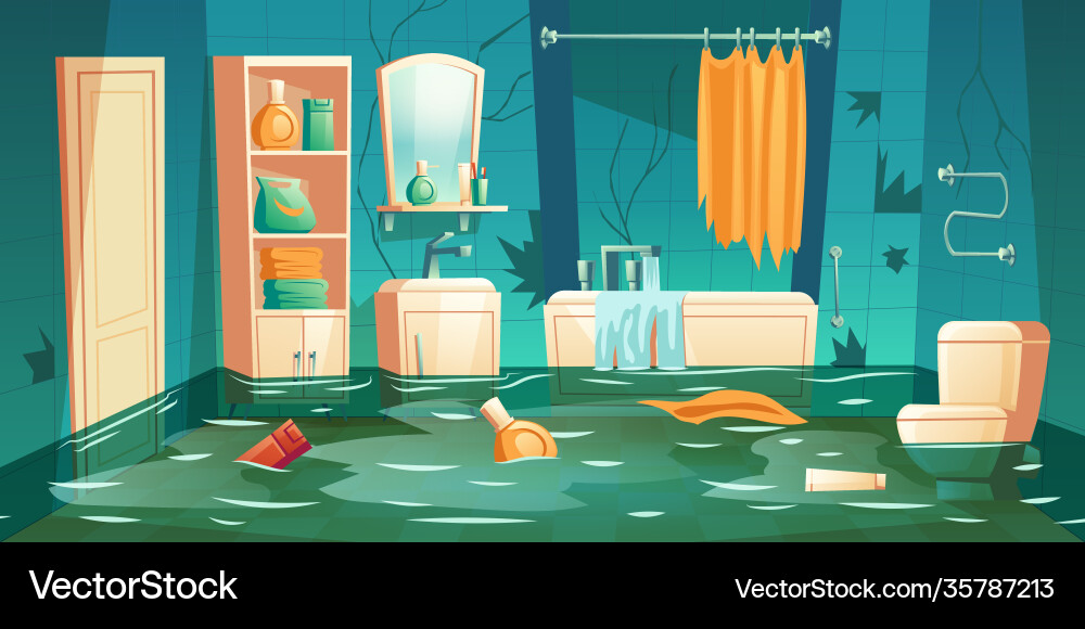 Bathroom flooded interior cartoon insurance Vector Image