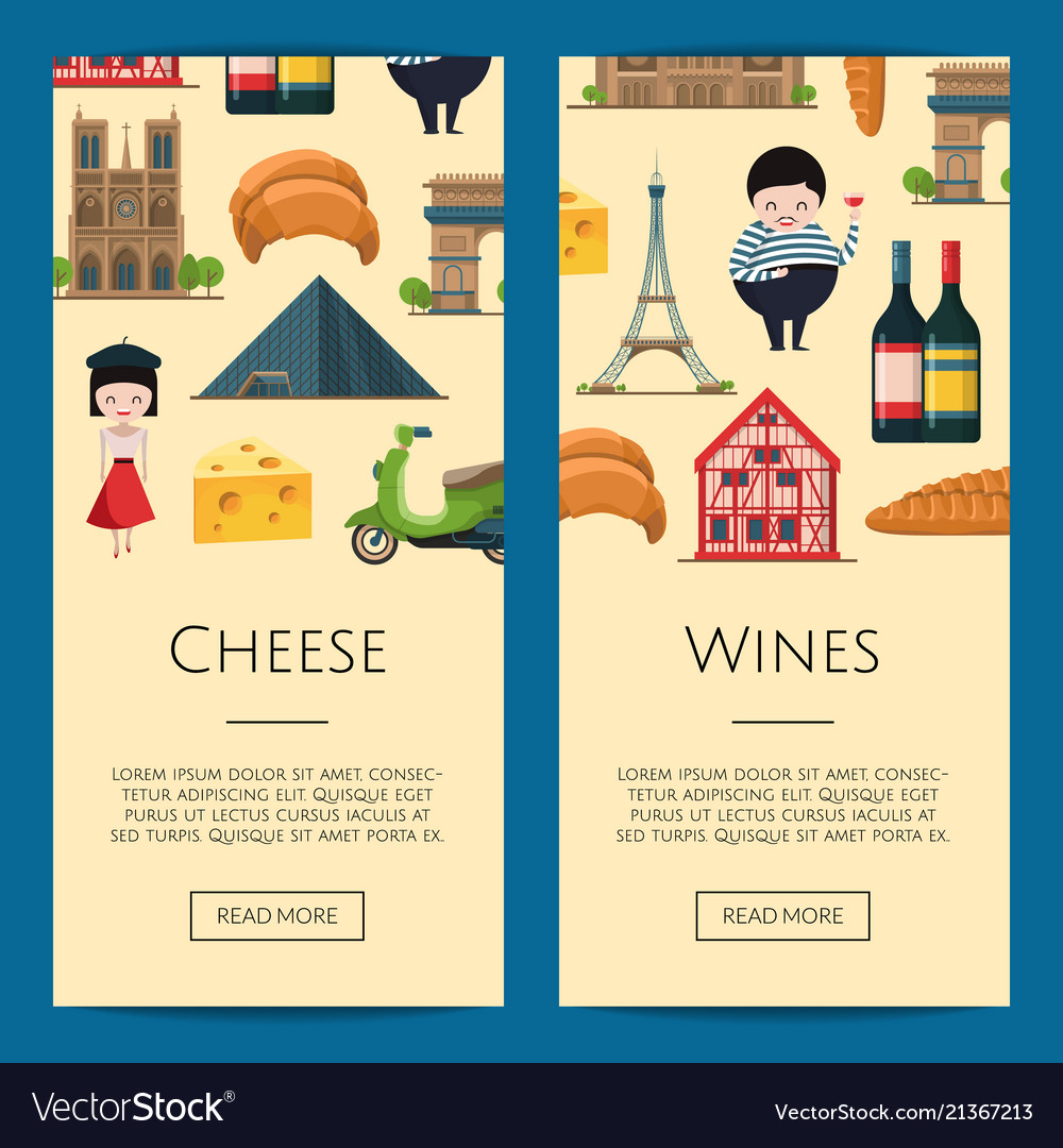 Cartoon france sights banners Royalty Free Vector Image