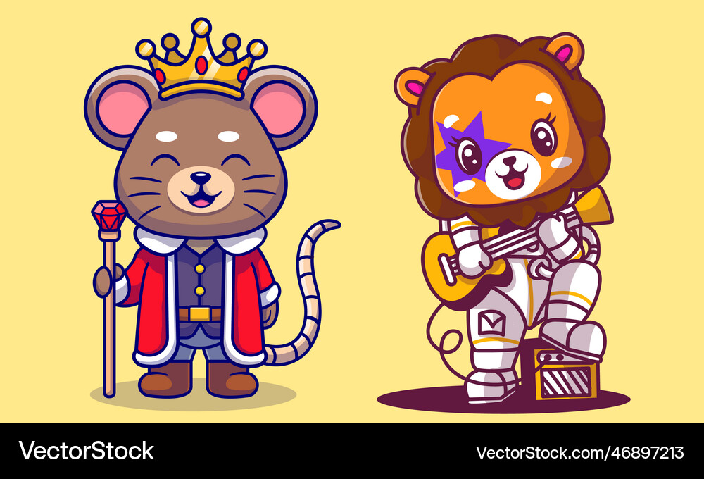 Cute mouse queen with crown cartoon icon Vector Image