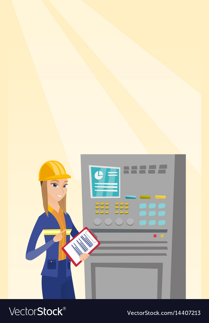 Engineer standing near control panel Royalty Free Vector