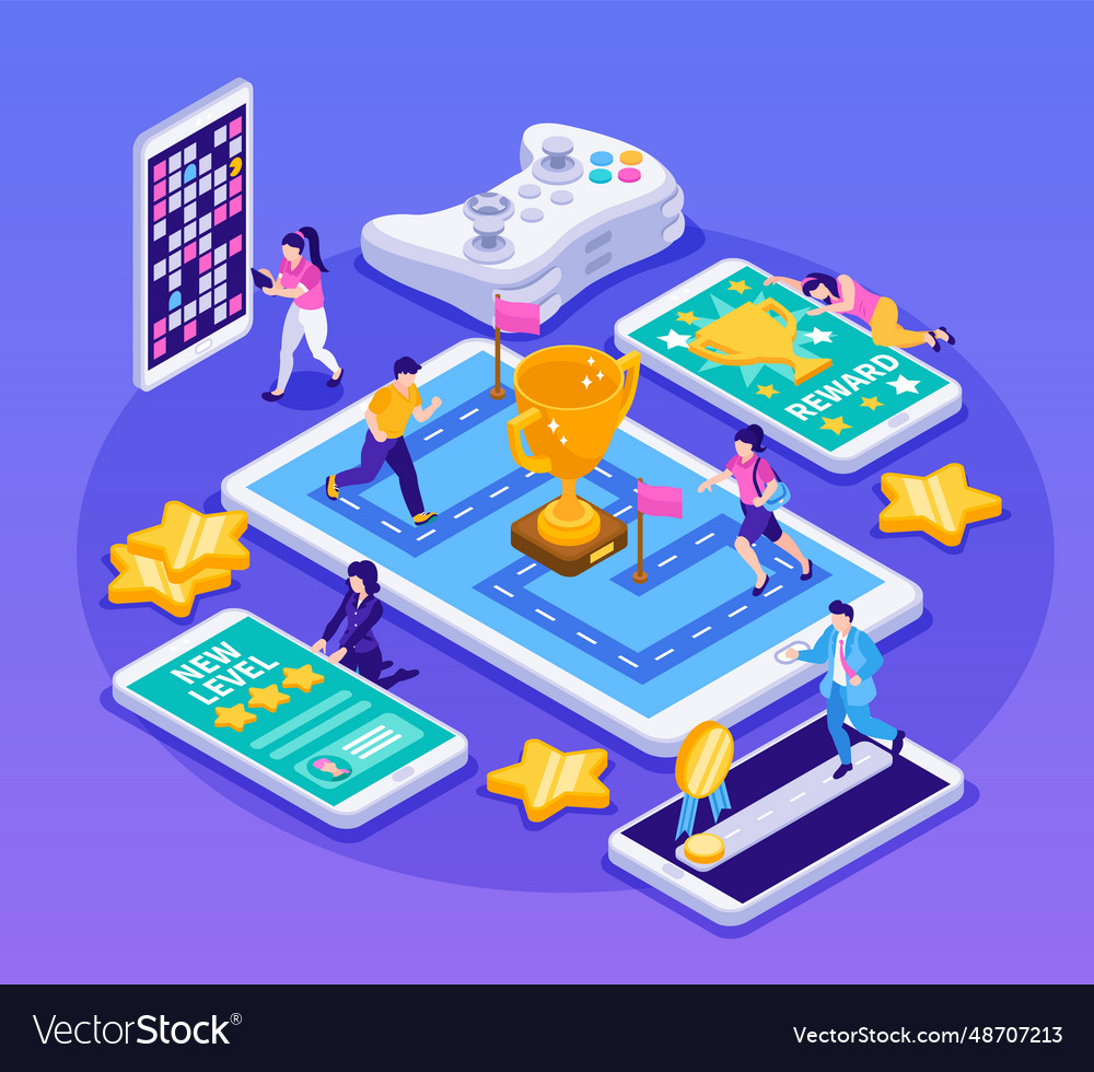 Gamification isometric composition Royalty Free Vector Image