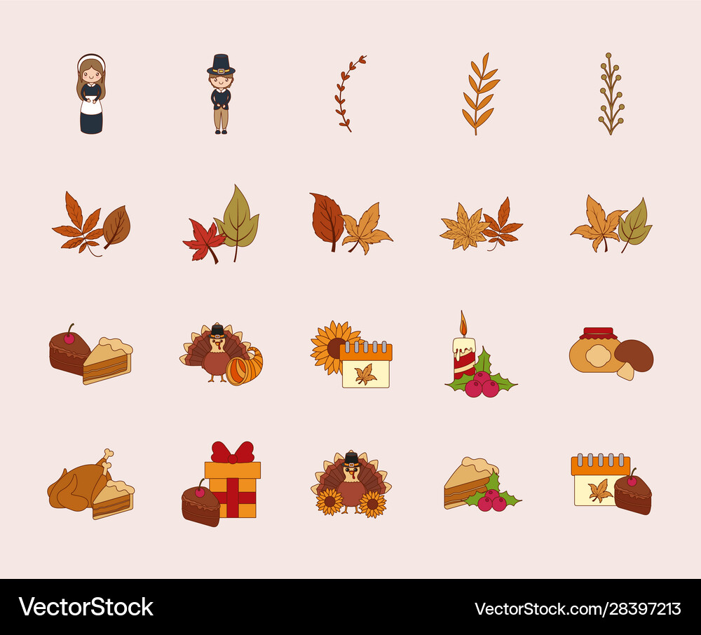 Happy thanksgiving day icon set design Royalty Free Vector