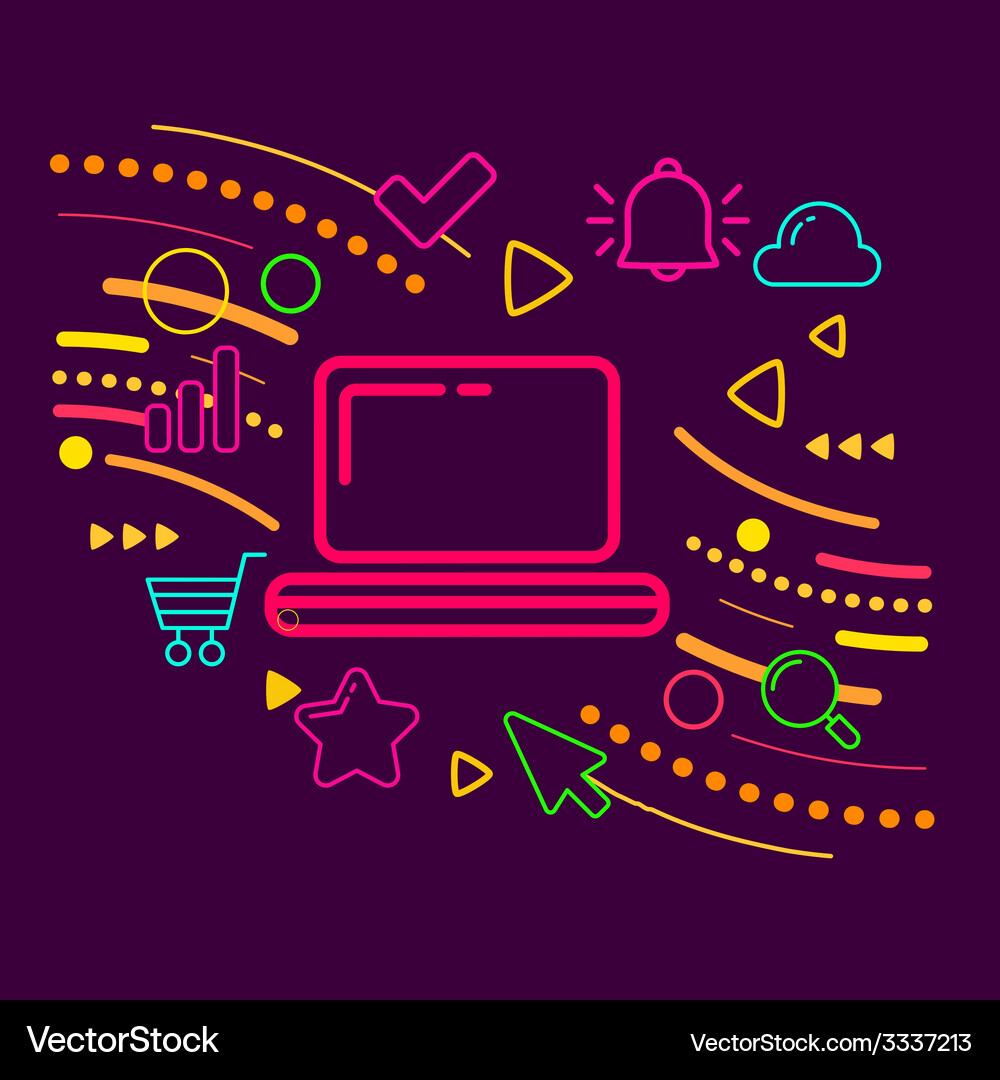 Laptop on abstract colorful geometric dark Vector Image