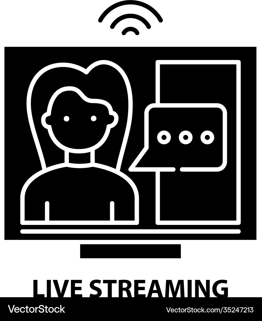 Live streaming symbol icon black sign Royalty Free Vector
