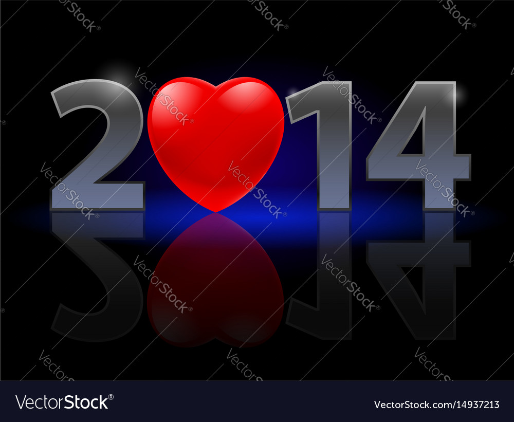 New year 2014 metal numerals with red heart Vector Image