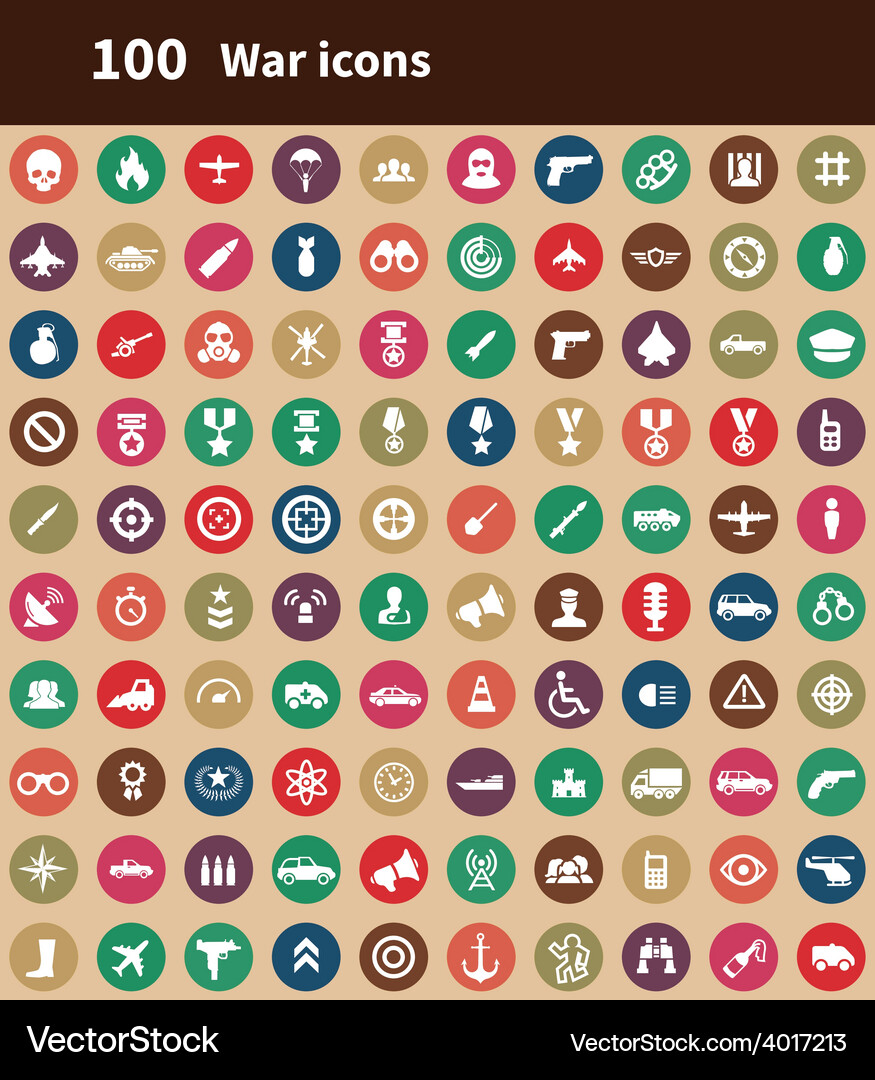 War Icon Set - 100 Military Symbols Royalty Free Vector