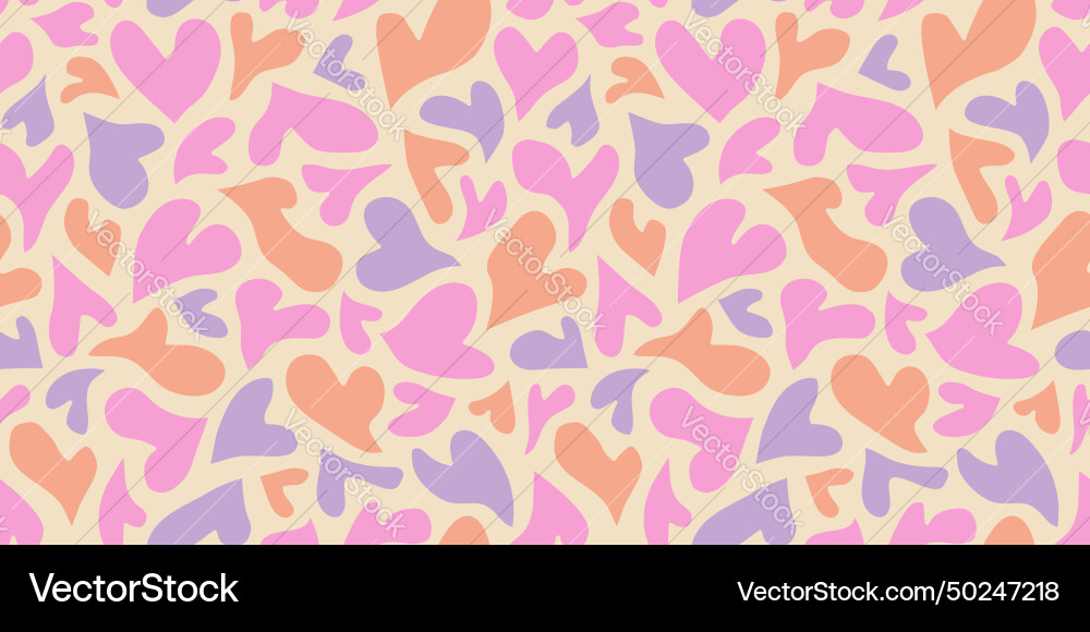 Colorful 1970s trippy hearts seamless pattern Vector Image
