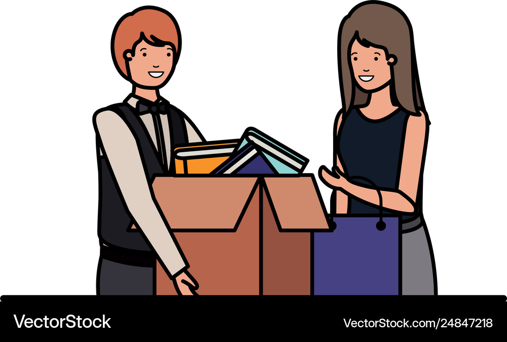 Cuople with cardboard box and shopping bag Vector Image