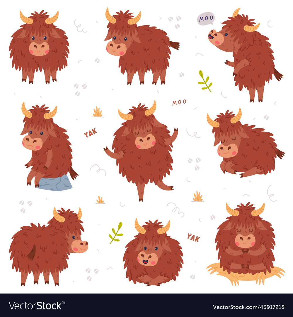 Cute yak character with dense fur and horns Vector Image