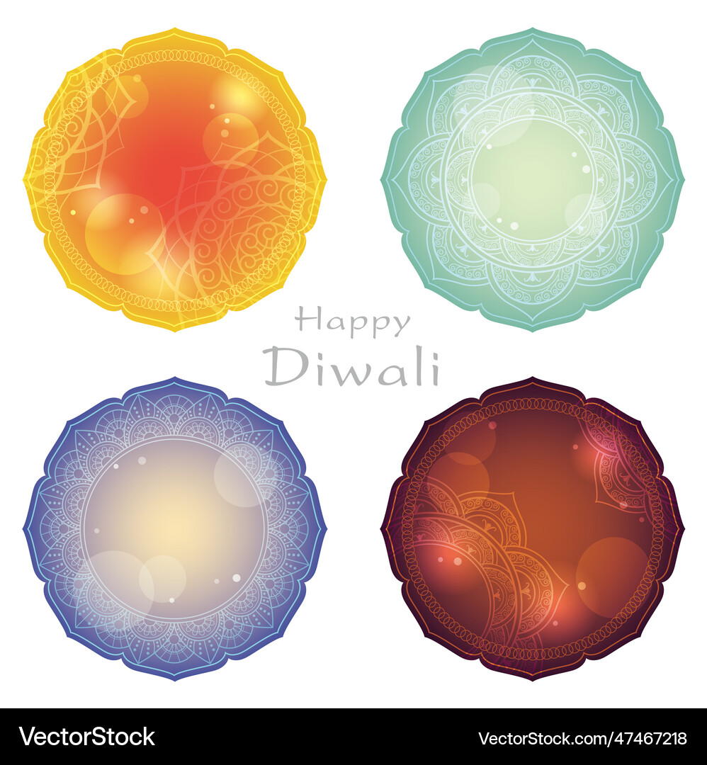 Happy diwali round greeting background set Vector Image
