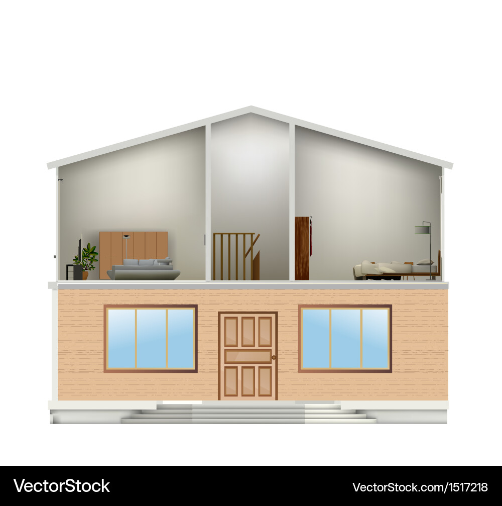 House cut with interiors and part facade Vector Image