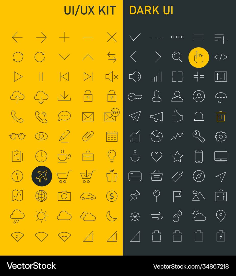 Line big app ui ux and office icon set Royalty Free Vector