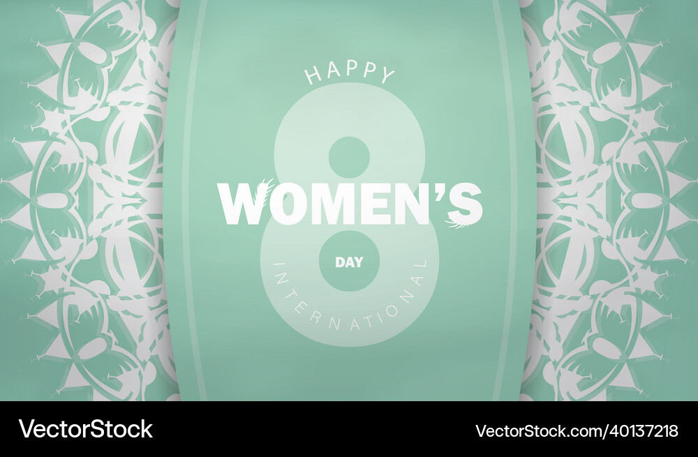 March 8th mint flyer template with vintage white Vector Image