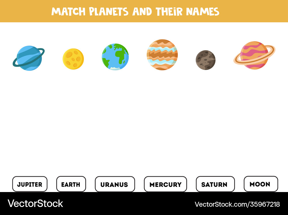 Match solar system planets and their names game Vector Image