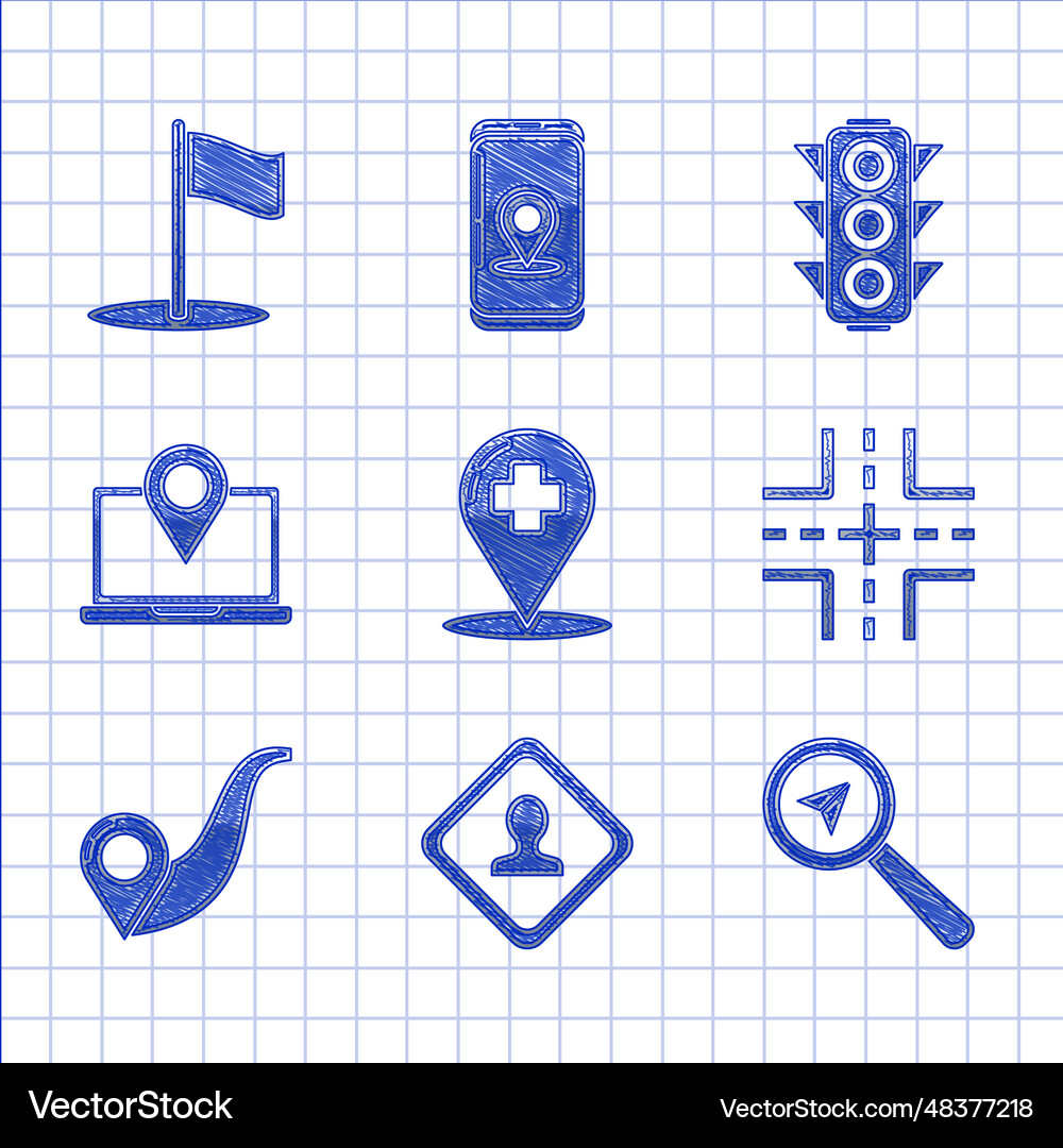 Set medical map pointer with cross hospital road Vector Image