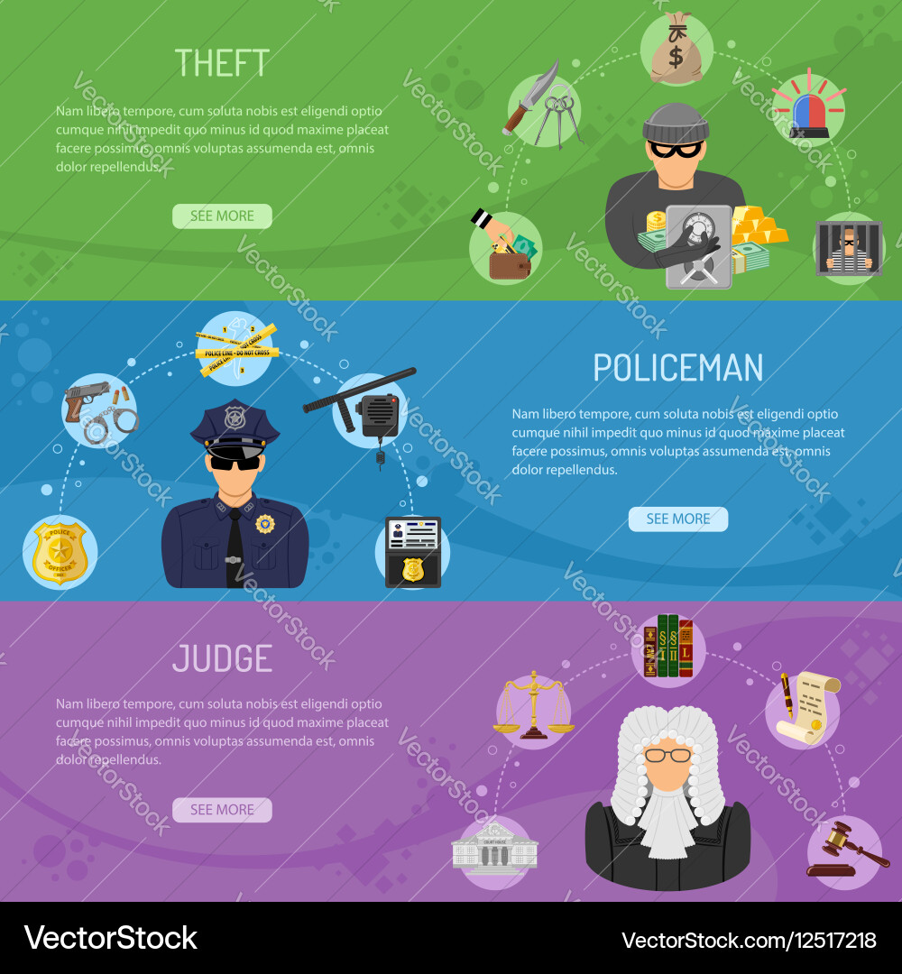 Theft crime and punishment horizontal banners Vector Image