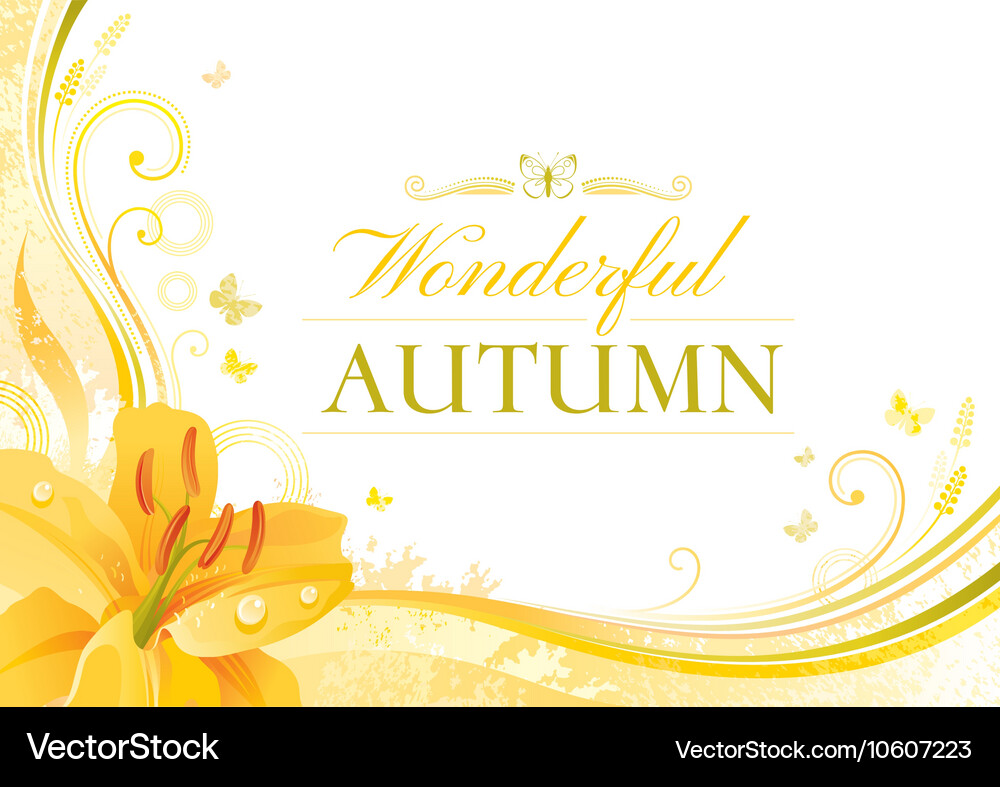 Autumn background with yellow lily flower falling Vector Image