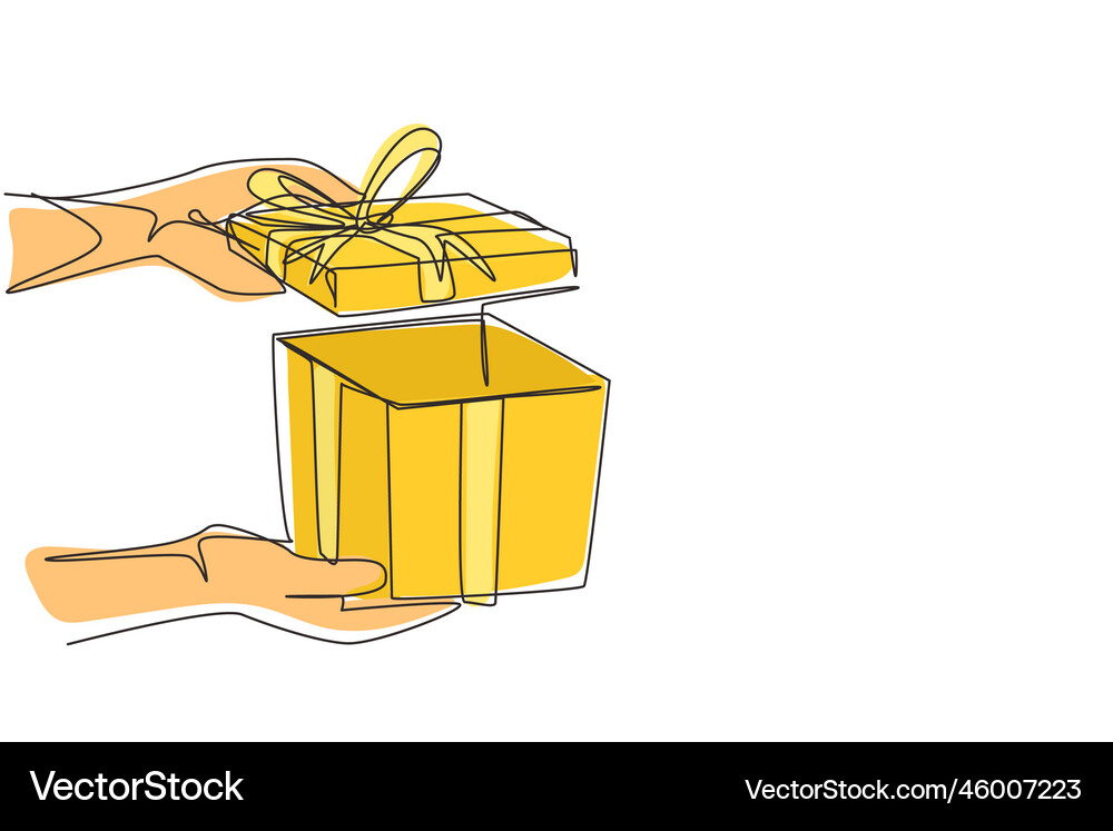 Continuous one line drawing woman holding gift Vector Image