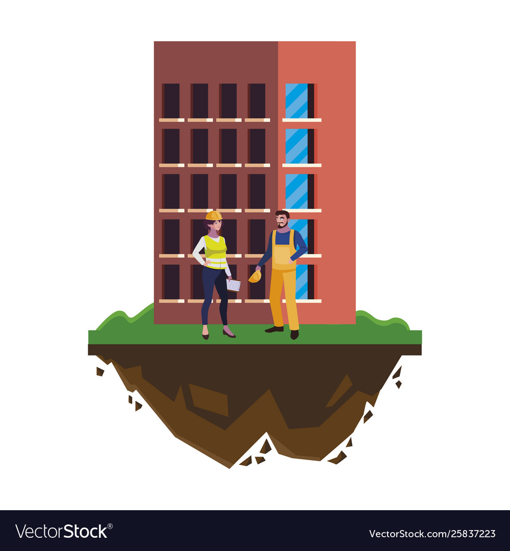 Couple builders constructors workers Royalty Free Vector