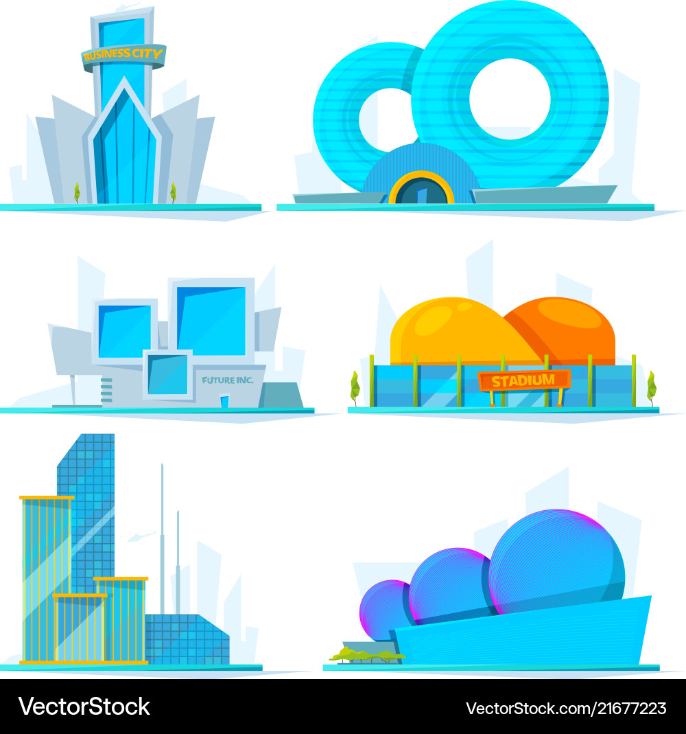 Fantastic buildings future cartoon Royalty Free Vector Image