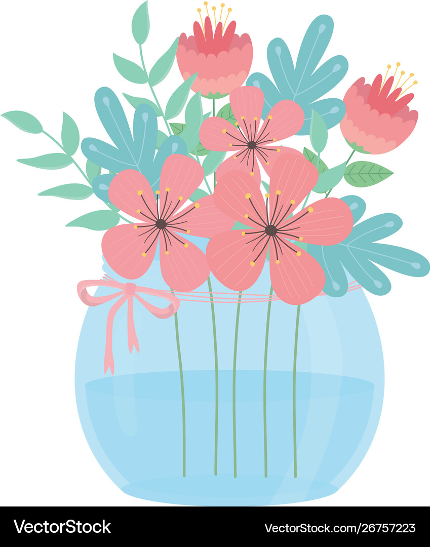 Flowers and leaves inside pot design Royalty Free Vector