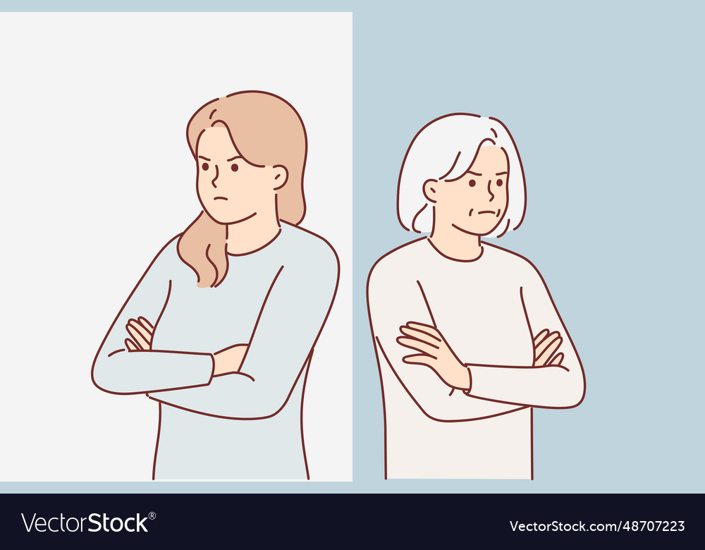 Offended women of different ages stand with arms Vector Image
