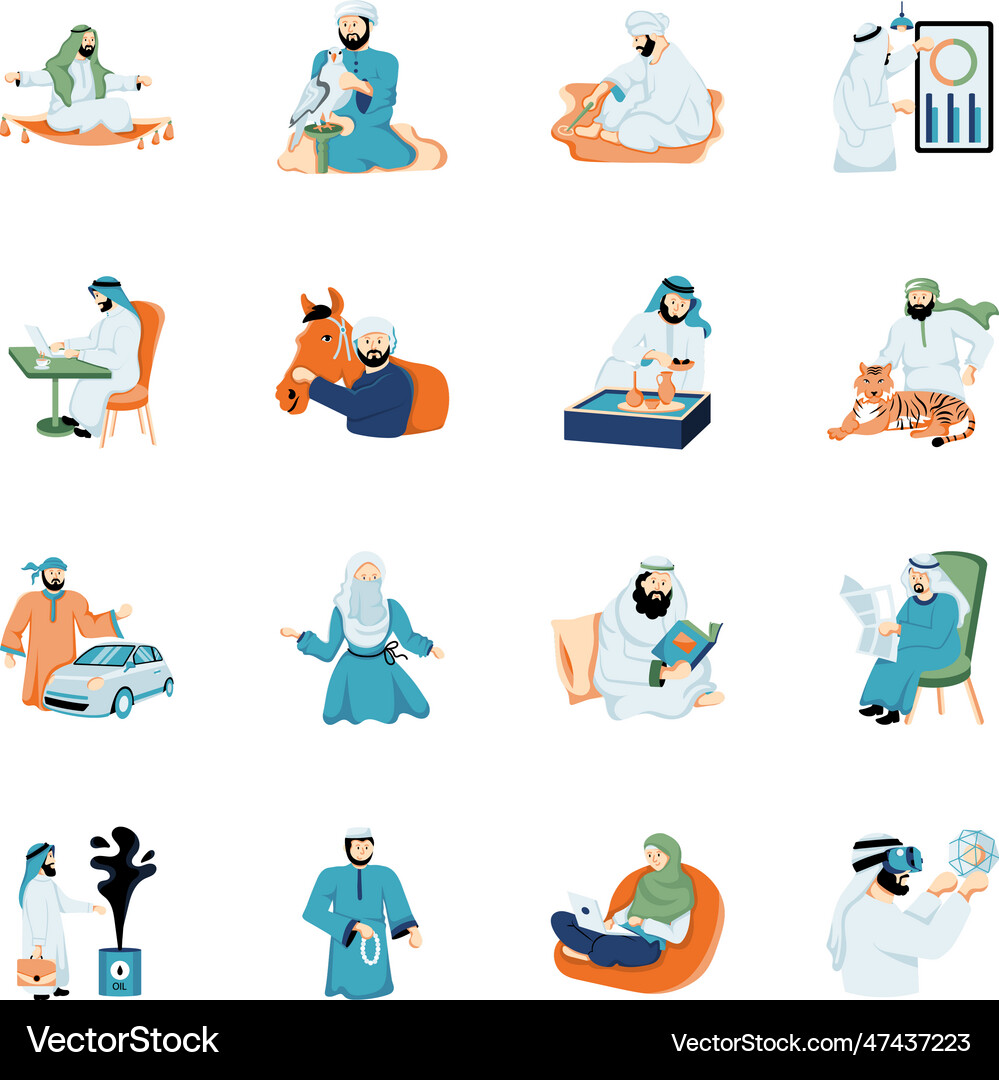 Pack of muslim people flat Royalty Free Vector Image