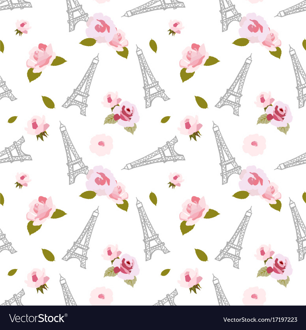 Seamless pattern with eiffel tower and roses Vector Image