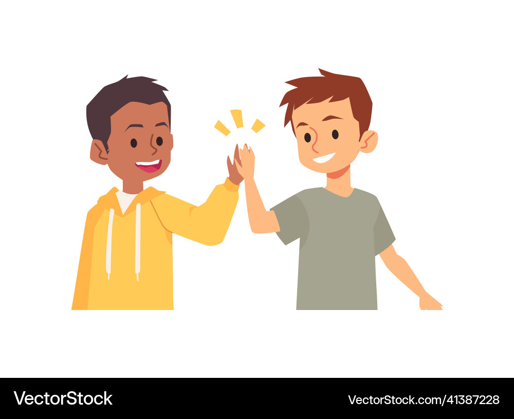 Black boy gives white boy high five cartoon Vector Image
