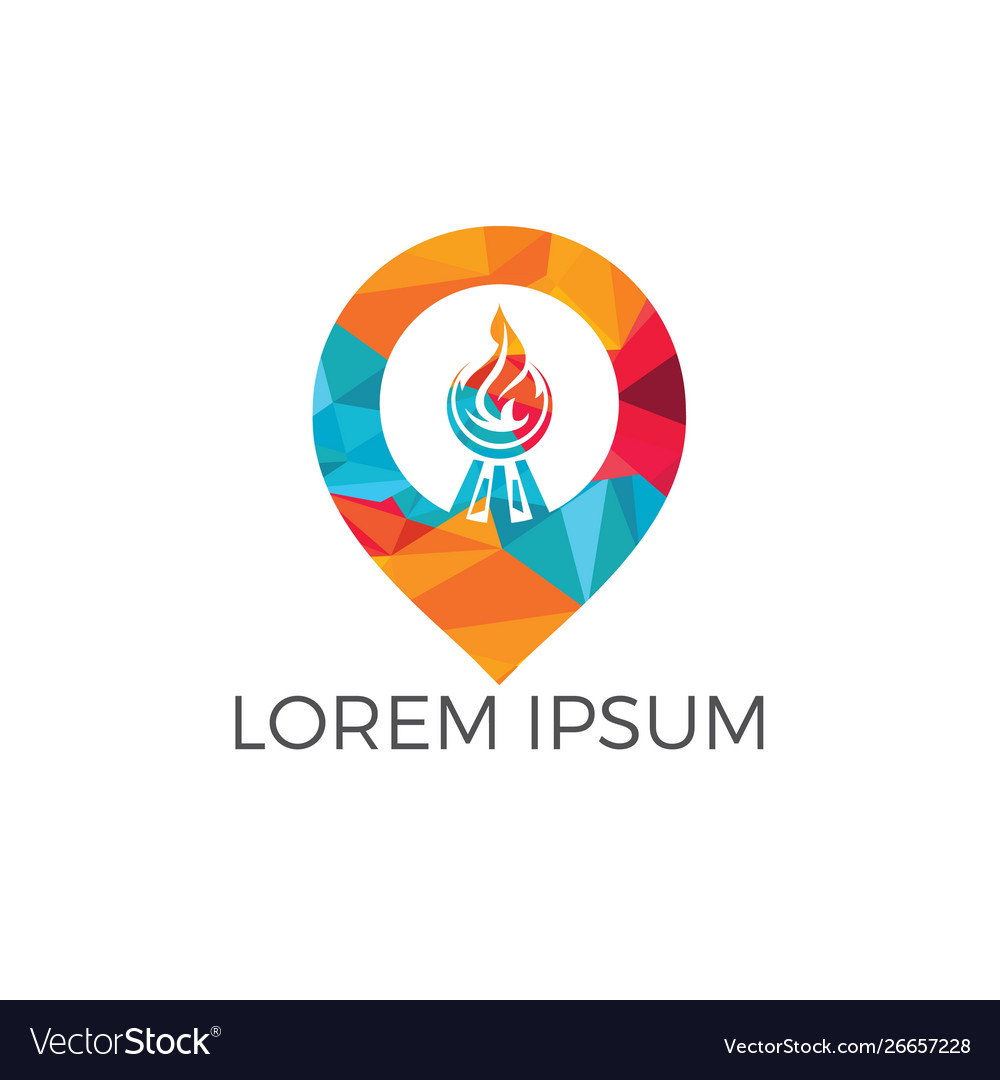 Bonfire and map pointer logo combination Vector Image