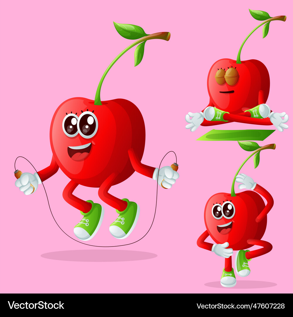 Cute cherry characters exercising Royalty Free Vector Image