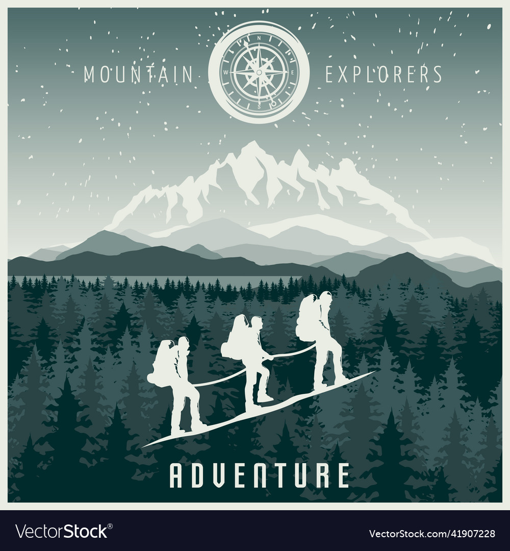 Mountain explorers poster Royalty Free Vector Image