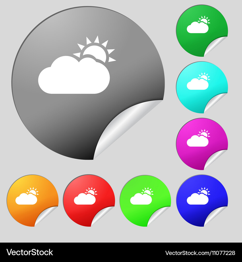 Partly cloudy icon sign set of eight multi colored